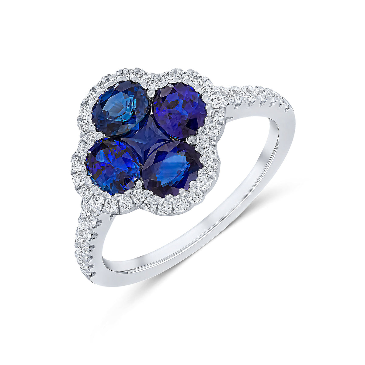 18CT White Gold Oval & Square Sapphire & Diamond Quatrefoil Cluster Ri – Herbert Marx