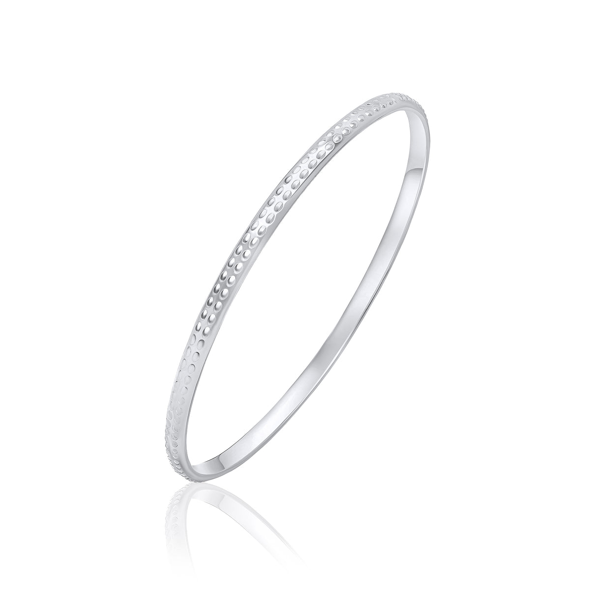 Silver 3mm Round D Shaped Bangle With Oval Beaded Design – Herbert Marx