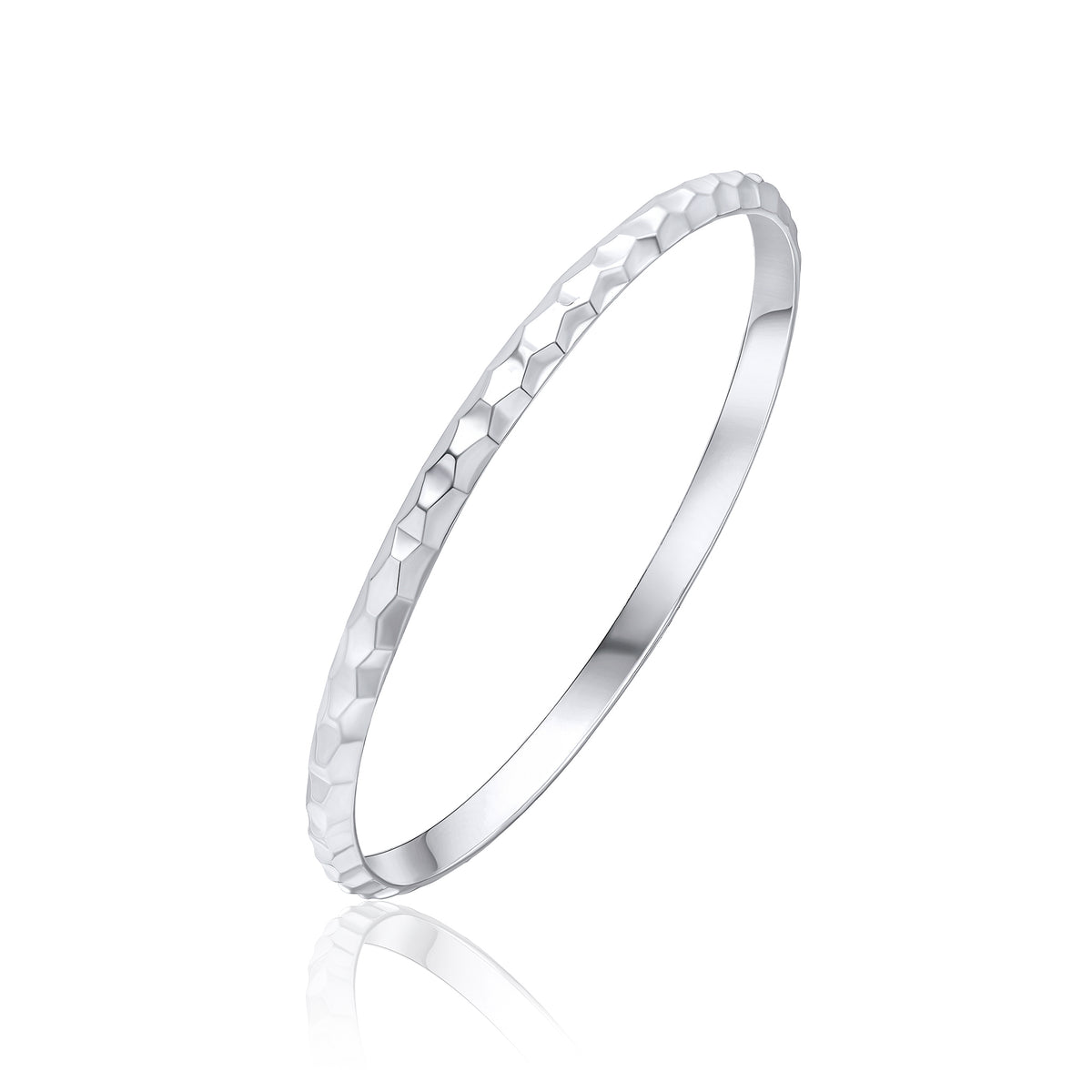 Silver 5mm D Shaped Bangle With Raised Honeycomb Pattern – Herbert Marx