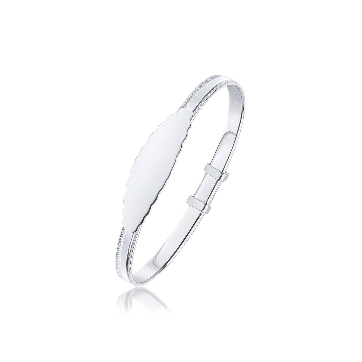 Silver 3.5mm Beaded Edge Baby Bangle with ID Engraving Plate – Herbert Marx