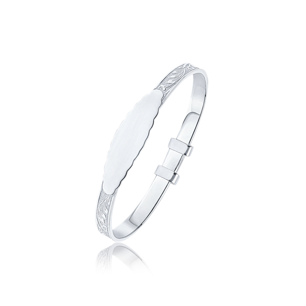 Silver 4mm Floral Baby Bangle with ID Name Plate – Herbert Marx