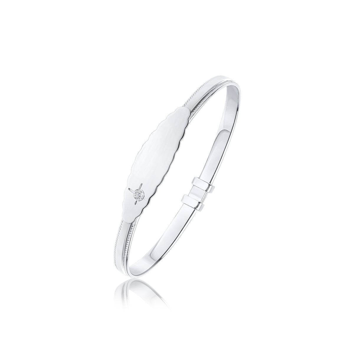 Silver 4mm Beaded Edge Baby Bangle with ID Engraving Plate & CZ Cubic – Herbert Marx