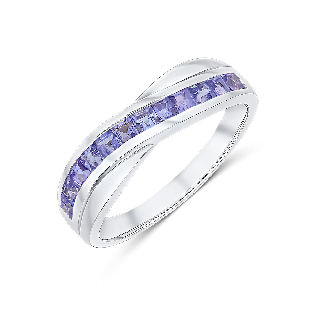 9CT White Gold Square Channel Set Tanzanite Twist Half Eternity Ring – Herbert Marx
