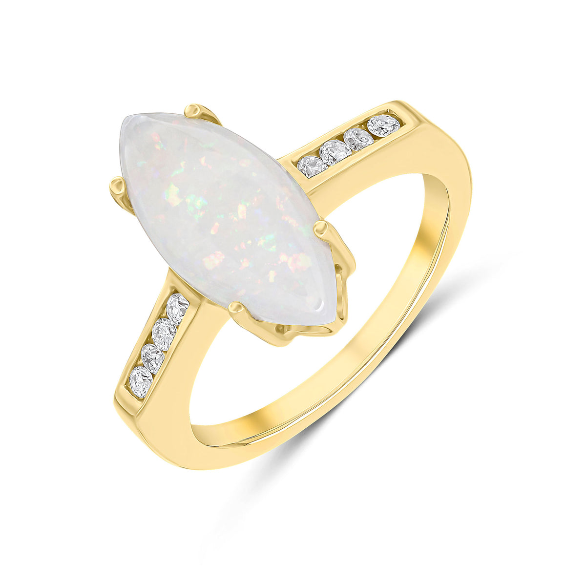 9CT Yellow Gold Marquise Opal & Channel Set Diamond Ring 15x7mm – Herbert Marx
