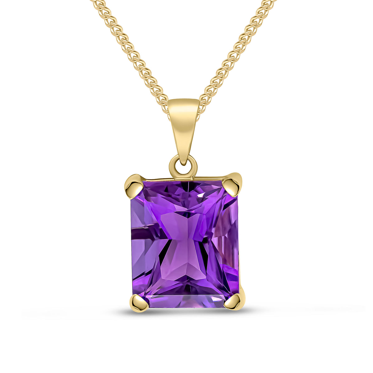 9CT Yellow Gold Octagonal Amethyst Claw Pendant 12x10mm – Herbert Marx