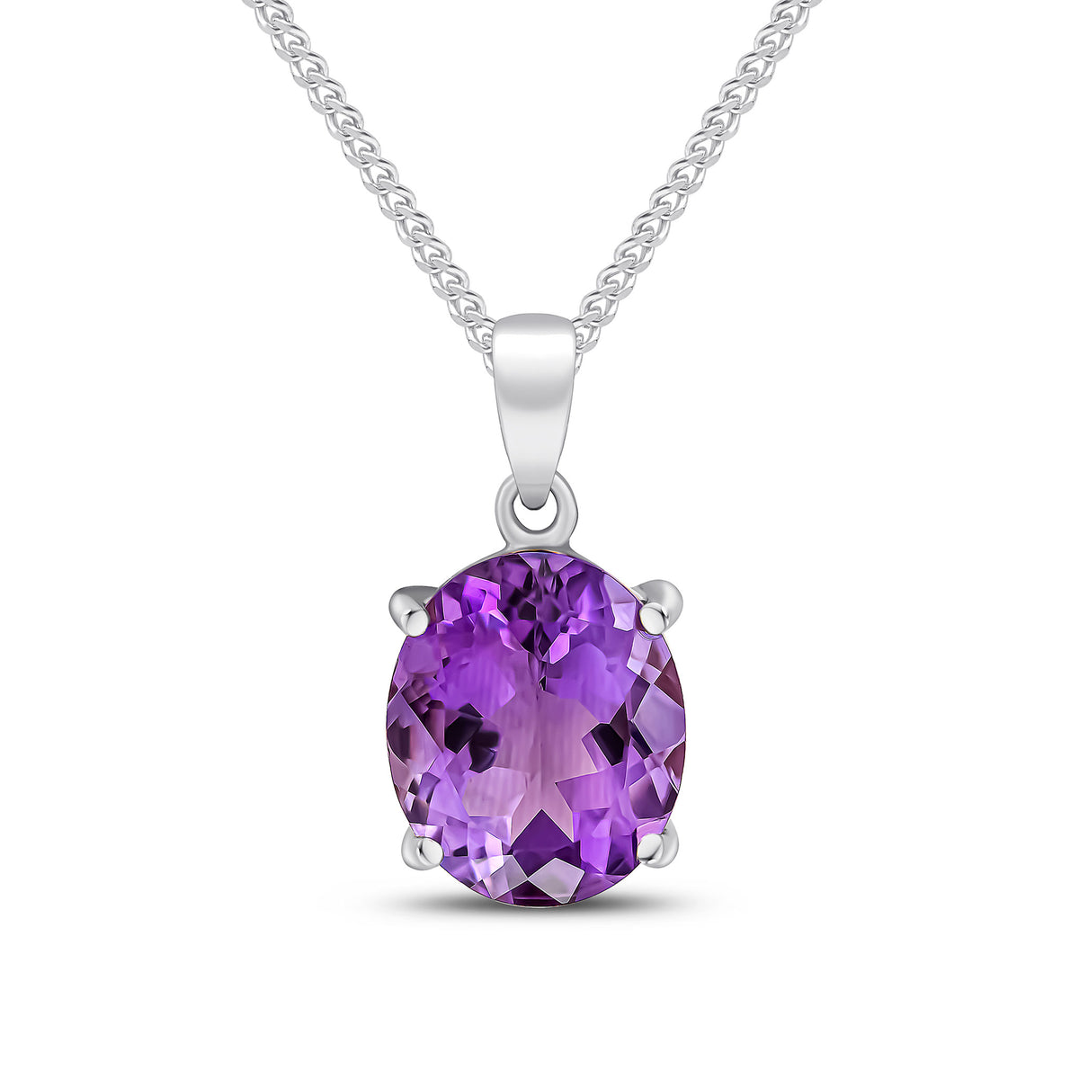 9CT White Gold Oval Amethyst Claw Pendant 12x10mm – Herbert Marx