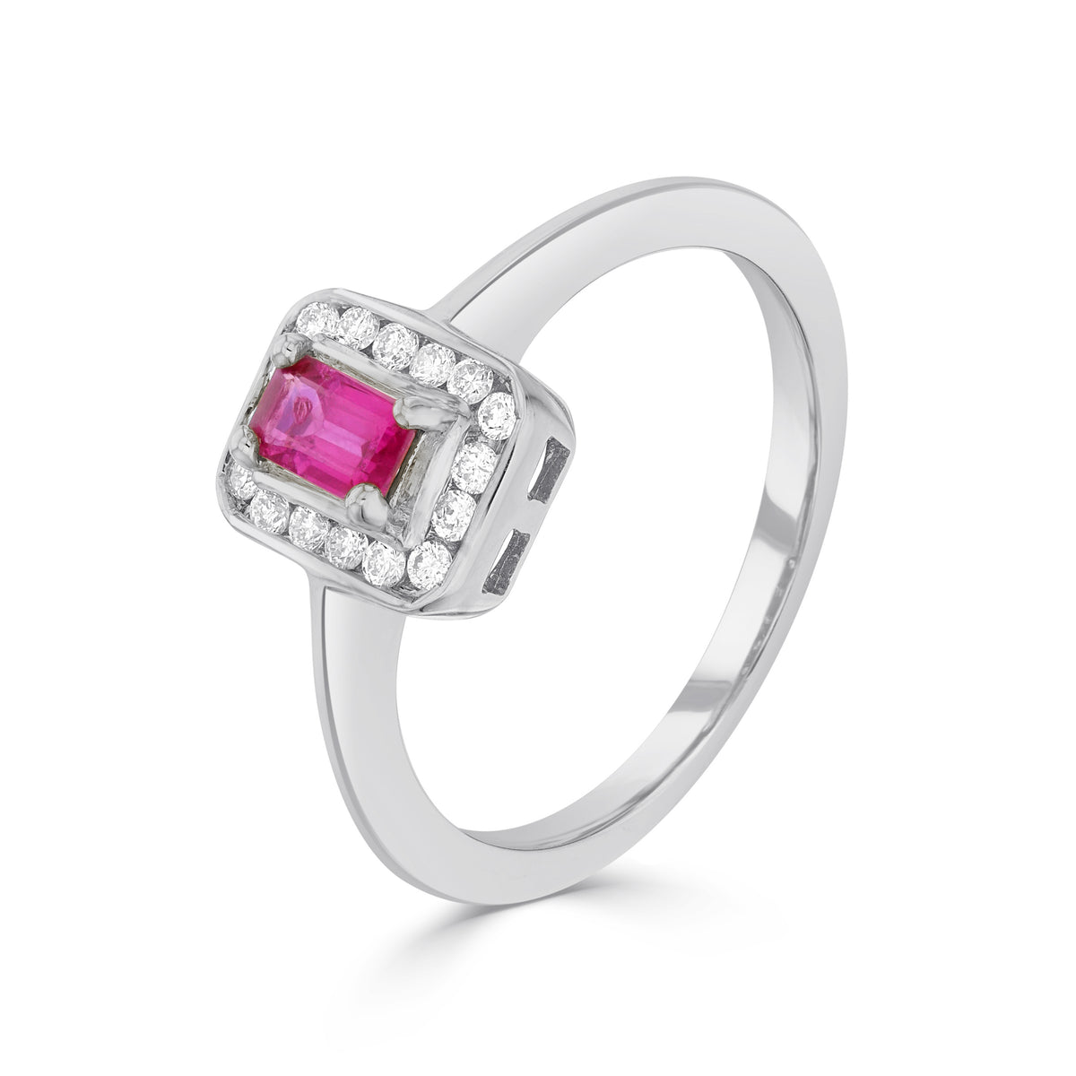 9CT White Gold Octagonal Ruby & Diamond Cluster Ring 5x3mm – Herbert Marx